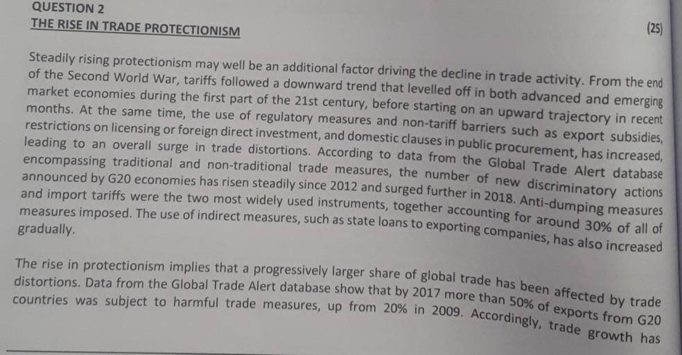 Solved QUESTION 2 THE RISE IN TRADE PROTECTIONISM (25) | Chegg.com