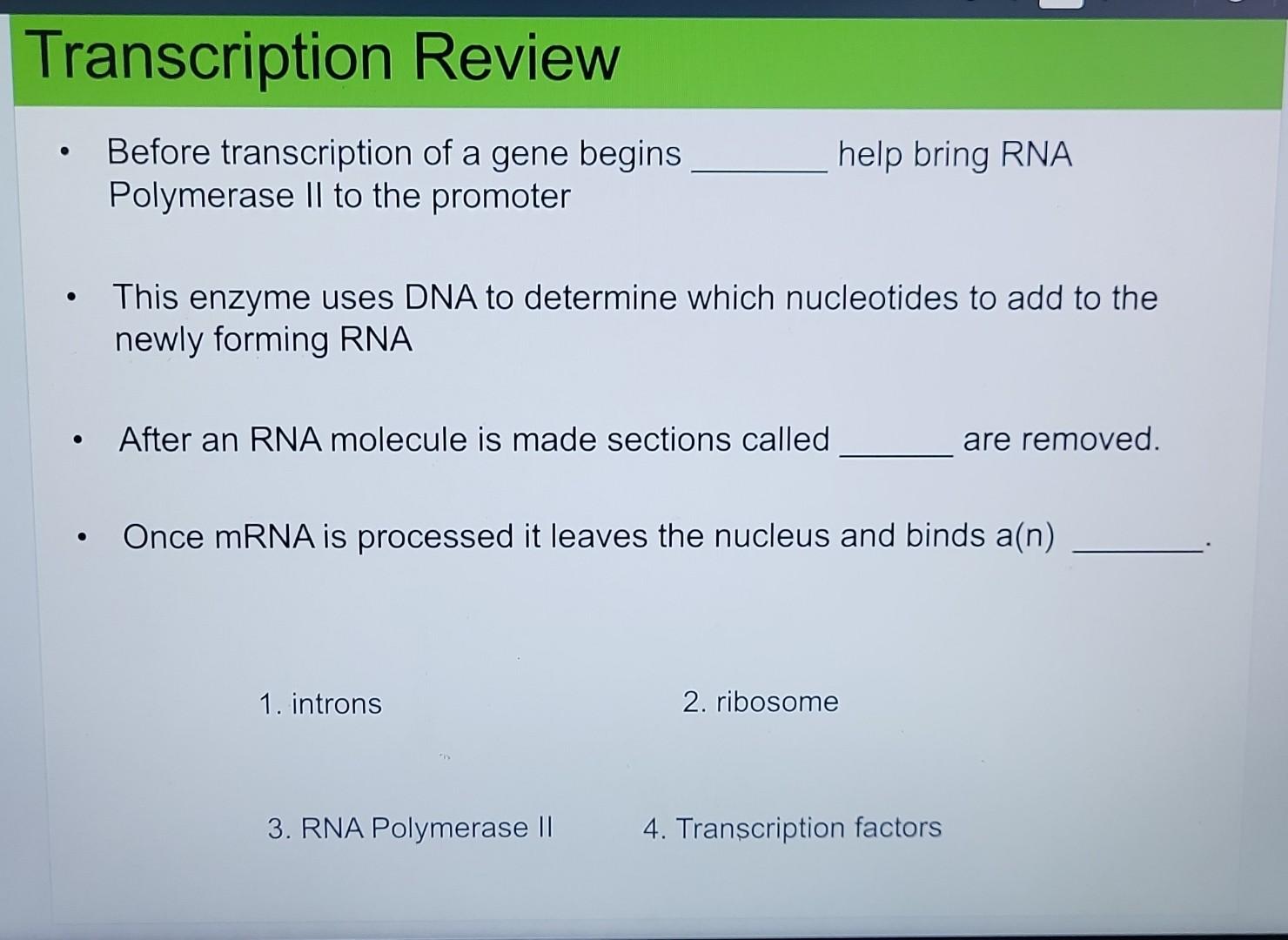 Solved Transcription Review - Before transcription of a gene | Chegg.com