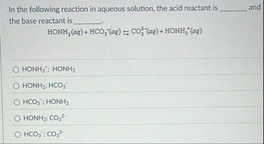 Solved In the following reaction in aqueous solution, the | Chegg.com