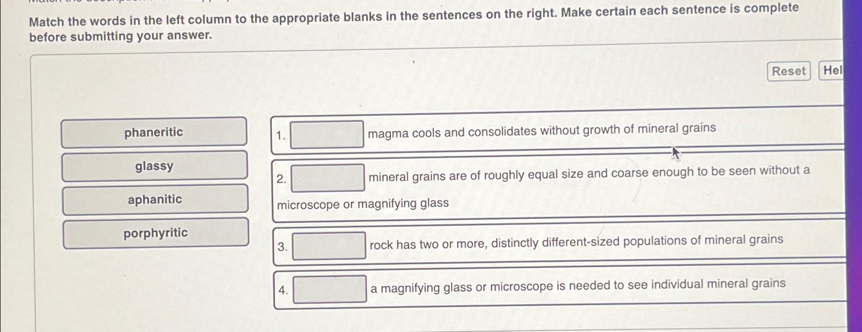 Solved Match the words in the left column to the appropriate | Chegg.com