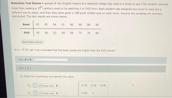 Solved Retention Test Scores A sample of non-English majors | Chegg.com