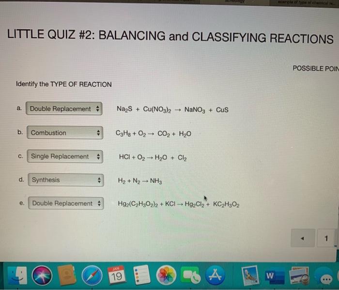Solved plech LITTLE QUIZ #2: BALANCING and CLASSIFYING | Chegg.com