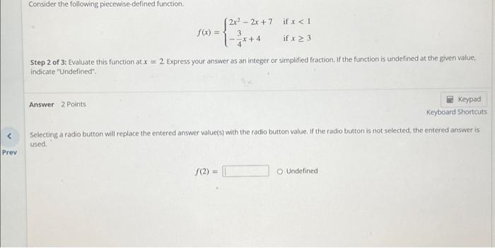 Solved Consider the following piecewise-defined function. | Chegg.com