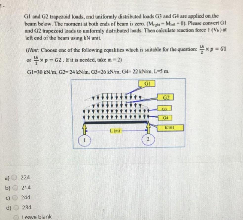 Solved Gl and G2 trapezoid loads, and uniformly distributed | Chegg.com