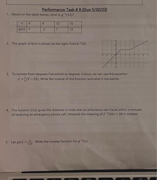 Solved Performance Task \# 8 (Due 5/30/23) 1. Based on the | Chegg.com