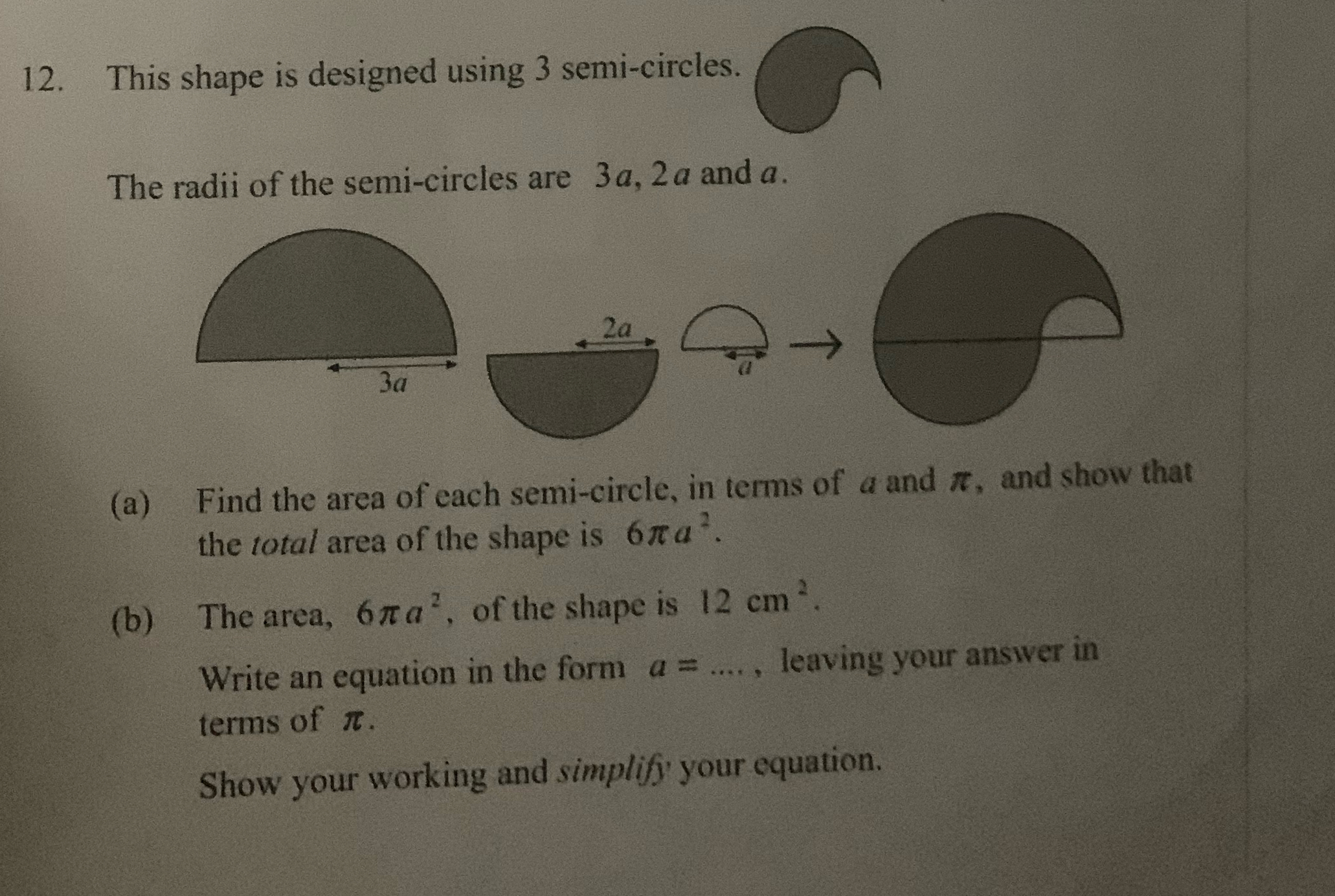 Solved This shape is designed using 3 ﻿semi-circles.The | Chegg.com
