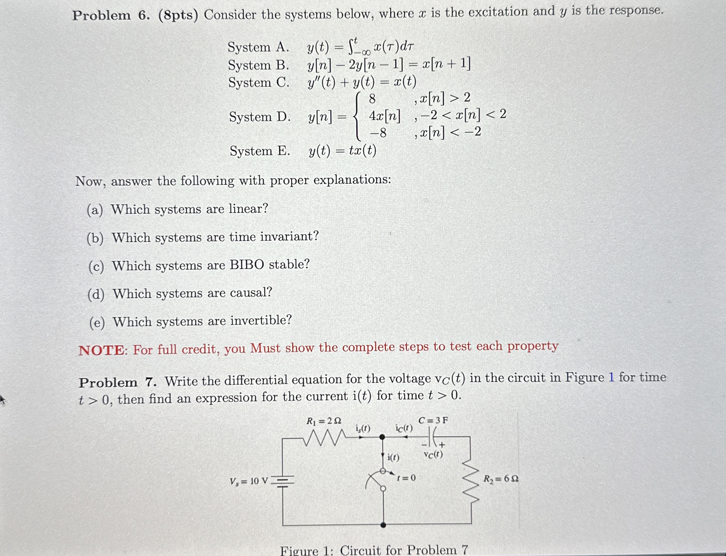 Solved Problem 6. (8pts) Consider the systems below, where | Chegg.com Solved Problem 6. (8pts) Consider the systems below, where | Chegg.com