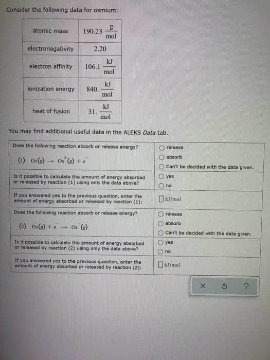 Solved Consider the following data for osmium: atomic mass | Chegg.com