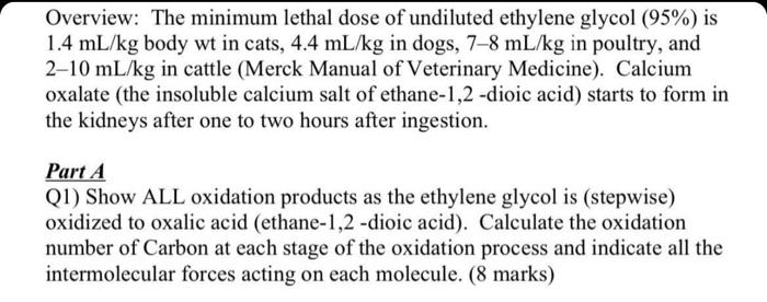 Solved Overview: The minimum lethal dose of undiluted | Chegg.com