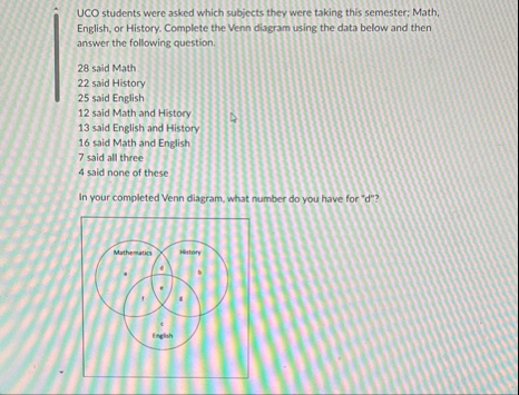 Solved UCO students were asked which subjects they were | Chegg.com