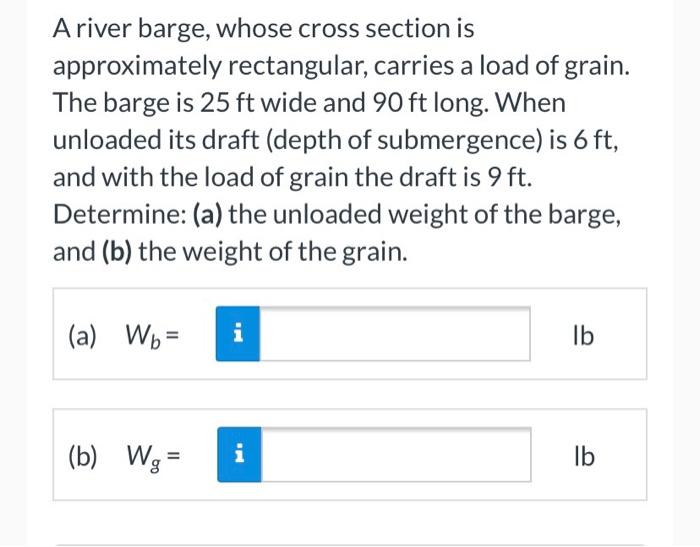 Solved A river barge, whose cross section is approximately | Chegg.com