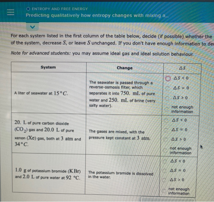 Solved O ENTROPY AND FREE ENERGY Predicting qualitatively | Chegg.com