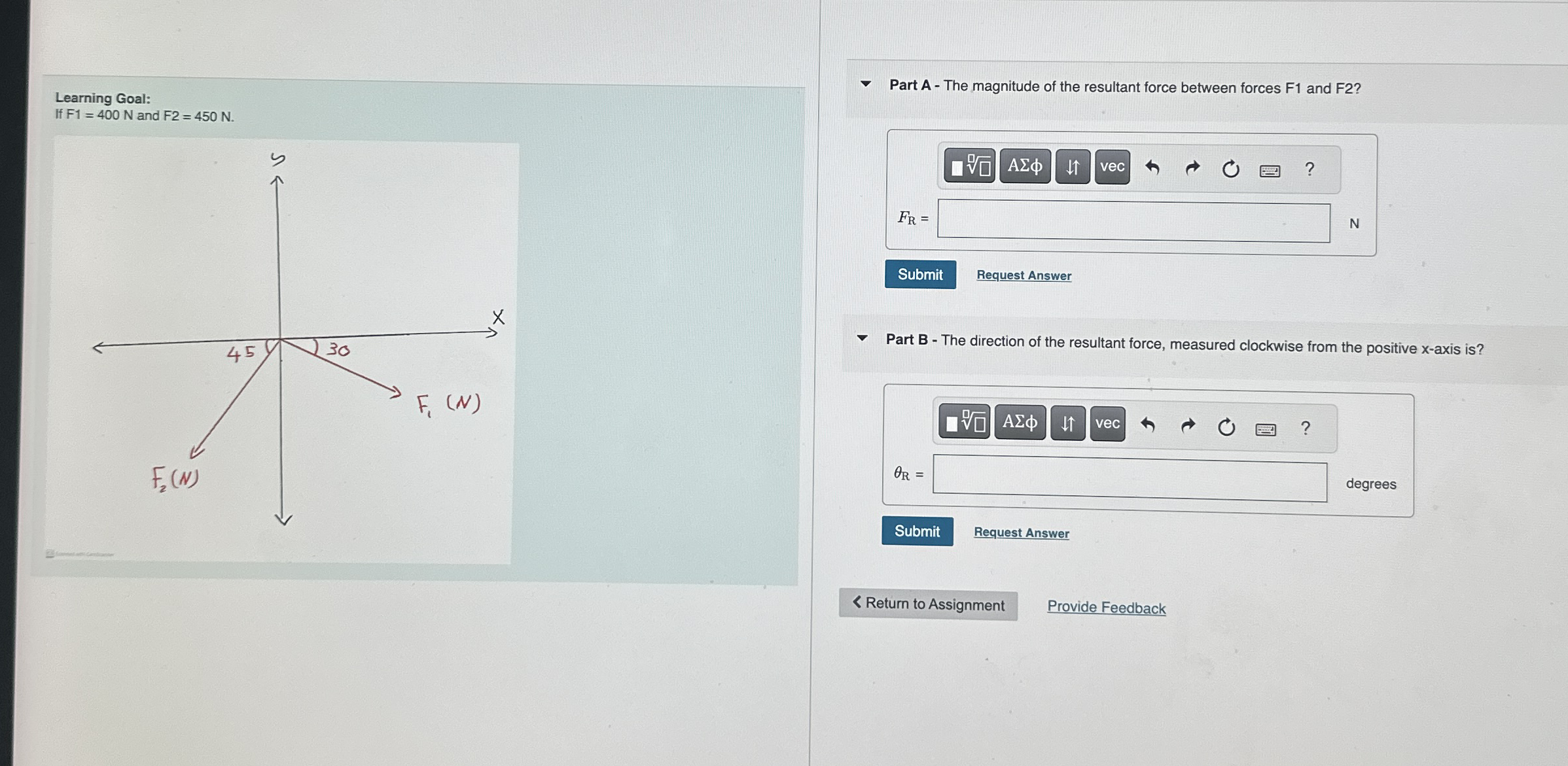 Solved Learning Goal:If F1=400N ﻿and F2=450N.Part A - ﻿The | Chegg.com