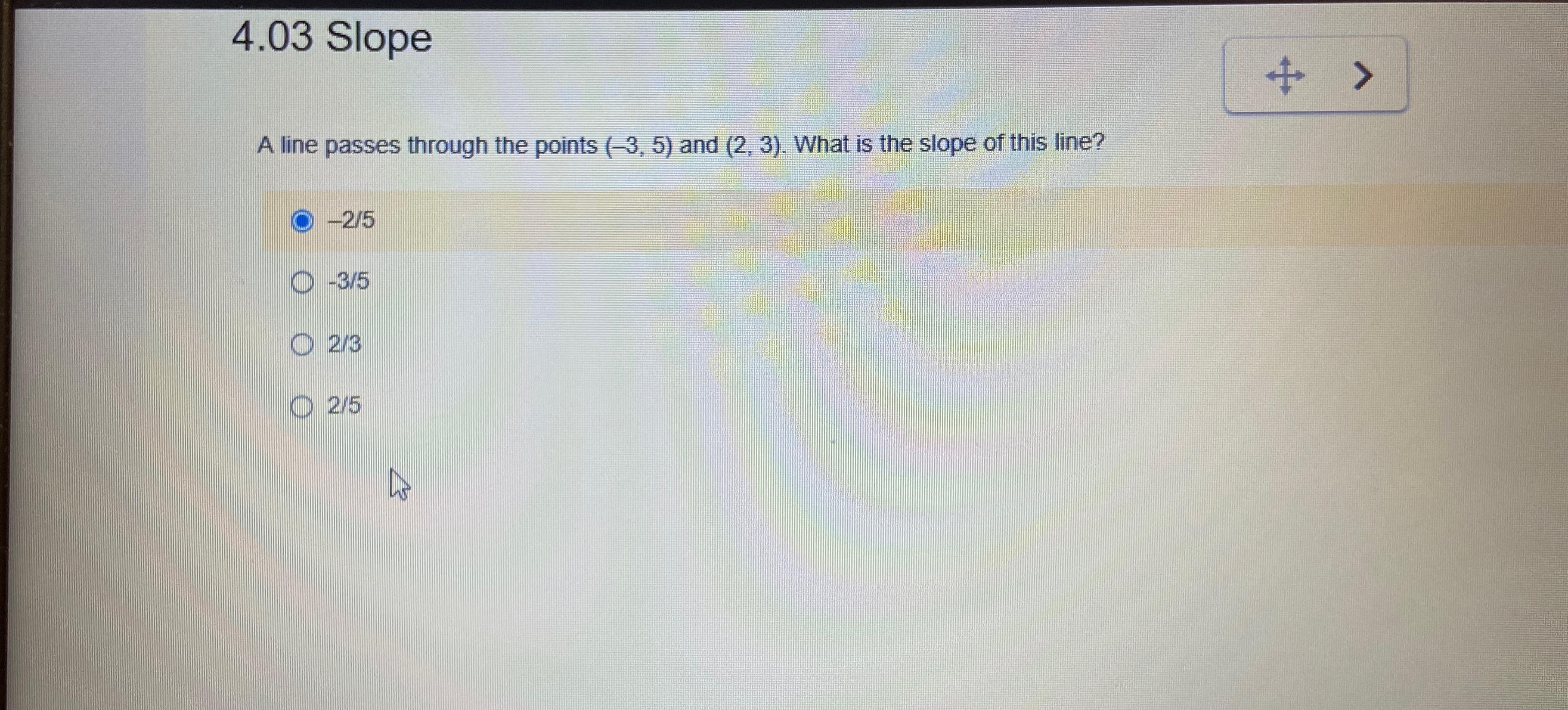 Solved 4.03 ﻿SlopeA line passes through the points (-3,5) | Chegg.com