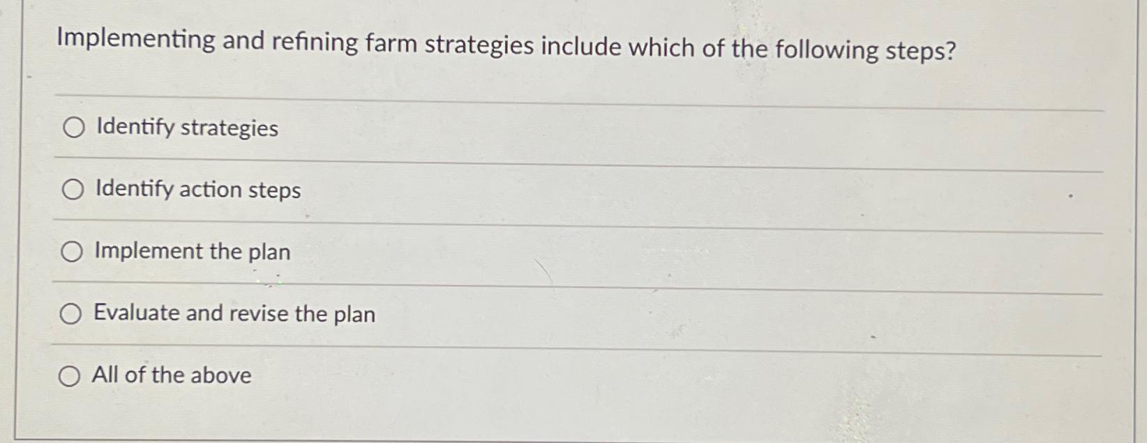 Solved Implementing and refining farm strategies include | Chegg.com