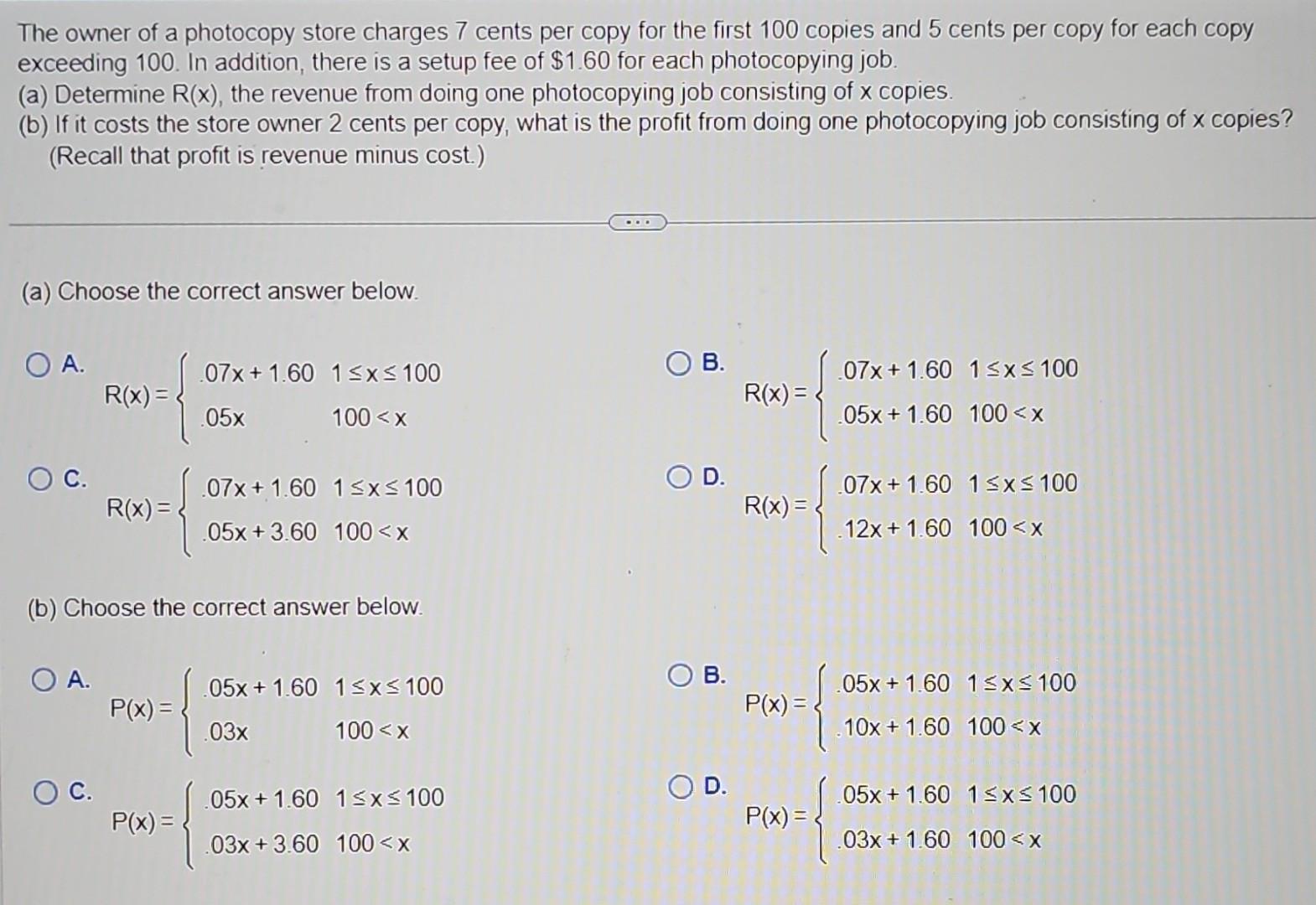 Solved The owner of a photocopy store charges 7 cents per | Chegg.com