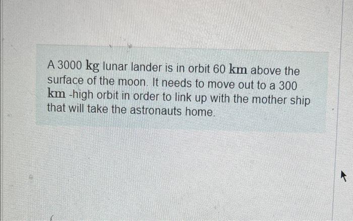 Solved A 3000 kg lunar lander is in orbit 60 km above the | Chegg.com