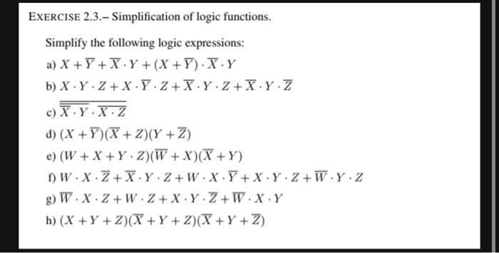 Solved EXERCISE 2.3.- Simplification of logic functions. | Chegg.com
