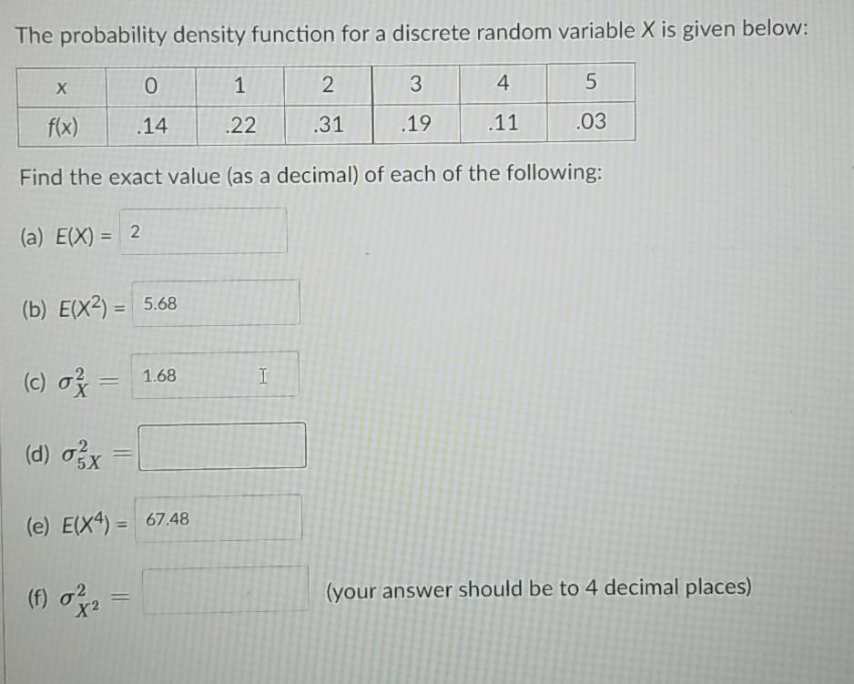 Solved The probability density function for a discrete | Chegg.com