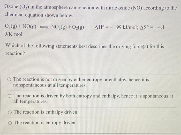 Solved Ozone (O3) in the atmosphere can reaction with nitric | Chegg.com