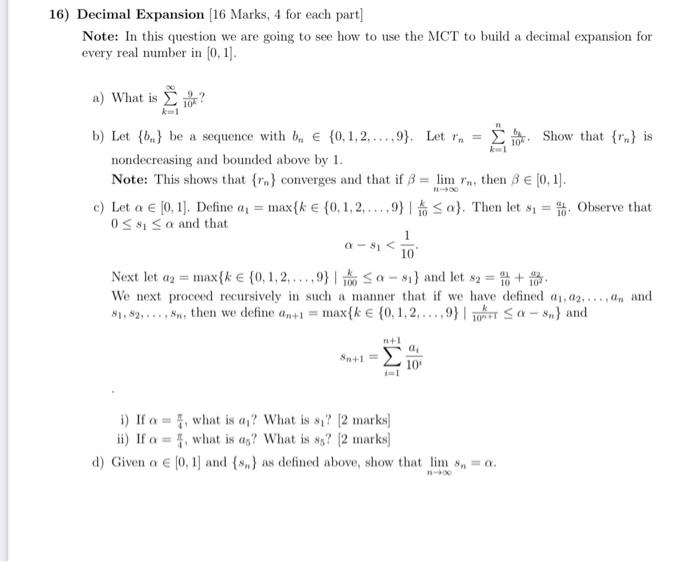 Solved Decimal Expansion [16 Marks, 4 for each part] Note: | Chegg.com