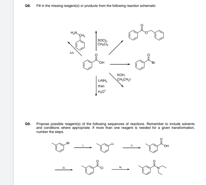 Solved Q8. Fill in the missing reagent(s) or products from | Chegg.com