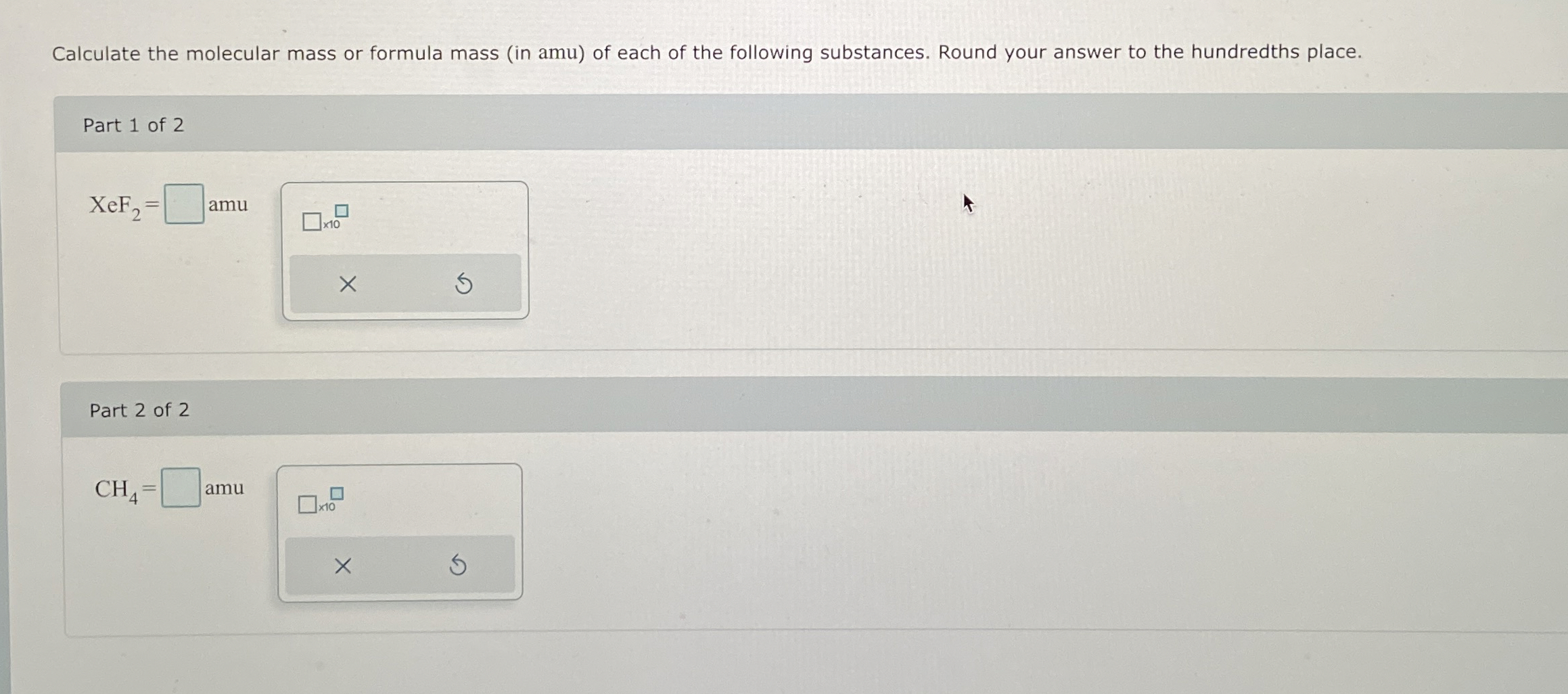 Solved Calculate the molecular mass or formula mass (in amu | Chegg.com