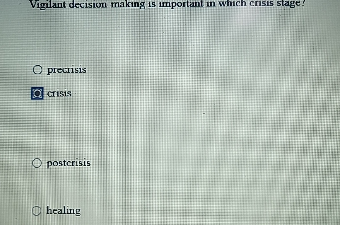 Solved Vigilant decision-making is important in which crisis | Chegg.com