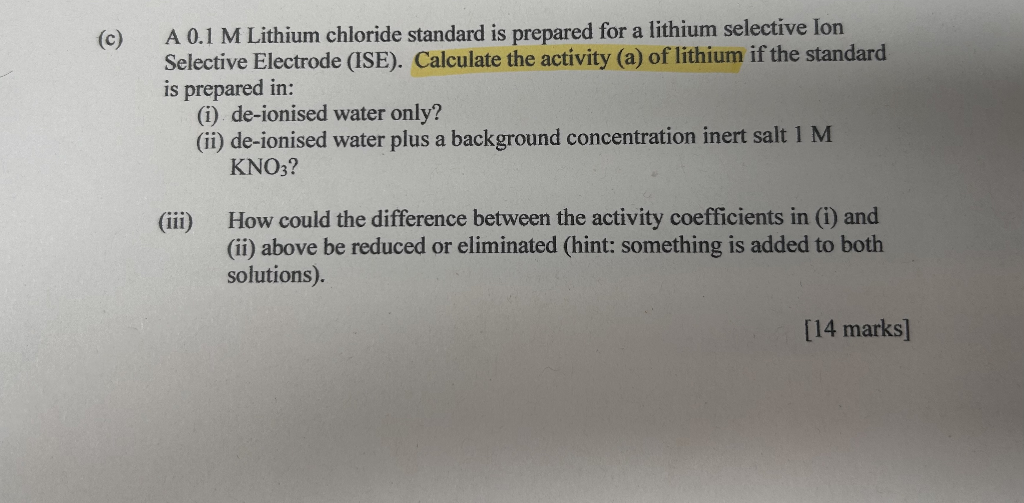 Solved (c) ﻿A 0.1M ﻿Lithium chloride standard is prepared | Chegg.com