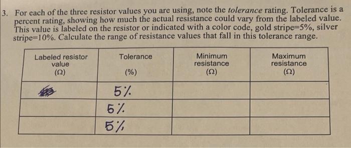 Solved 3. For each of the three resistor values you are | Chegg.com