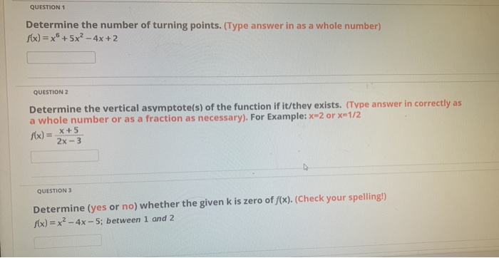 Solved QUESTION 1 Determine the number of turning points. | Chegg.com