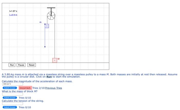 Solved A 3.80−kg mass m is attached via a massless string | Chegg.com