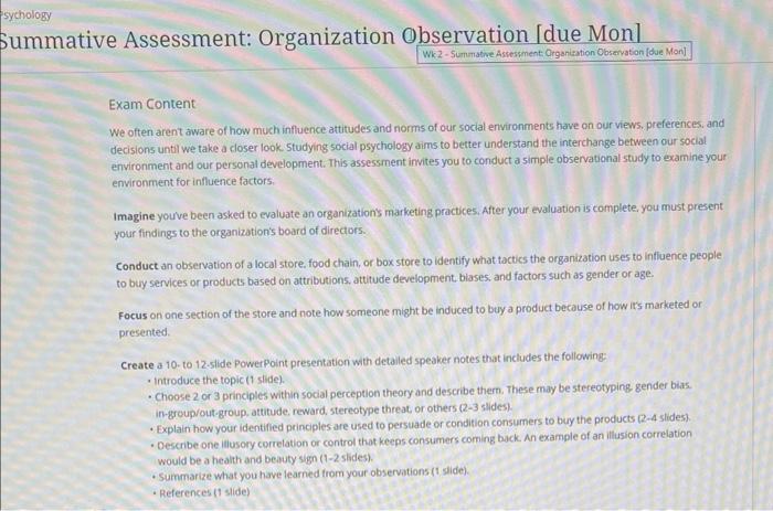 ummative Assessment: Organization Observation [due | Chegg.com