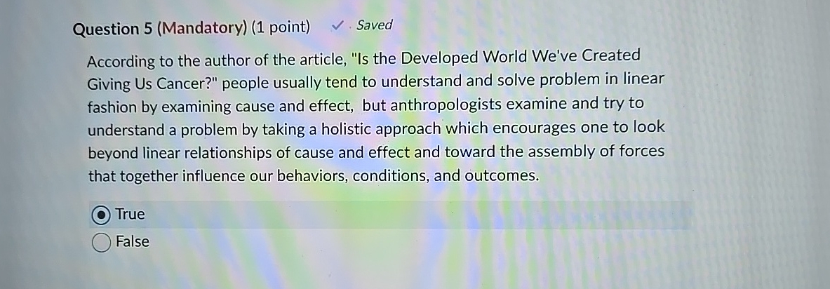 Solved Question 5 (Mandatory) (1 ﻿point)According to the | Chegg.com