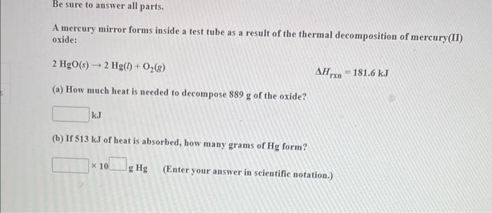 Solved A mercury mirror forms inside a test tube as a result | Chegg.com