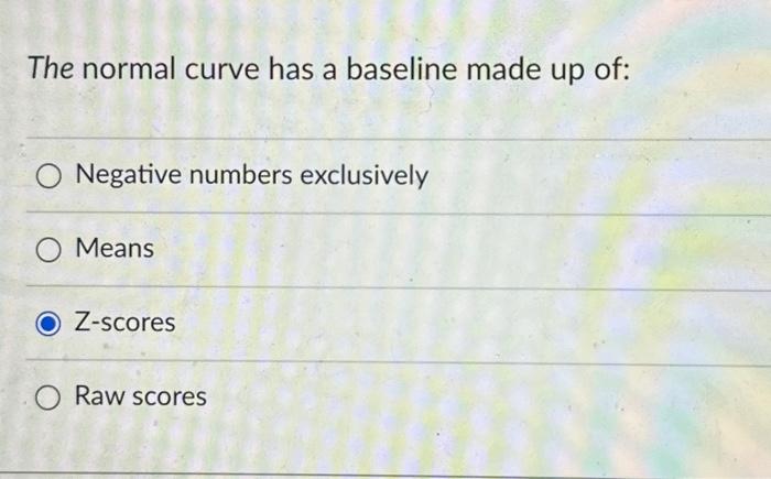 Solved The normal curve has a baseline made up of: O | Chegg.com
