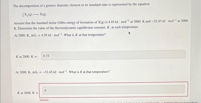 Solved The decomposition of a generic diatomic element in | Chegg.com