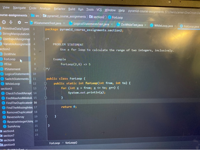 Solved use for loop to calculate the range of two integees, | Chegg.com