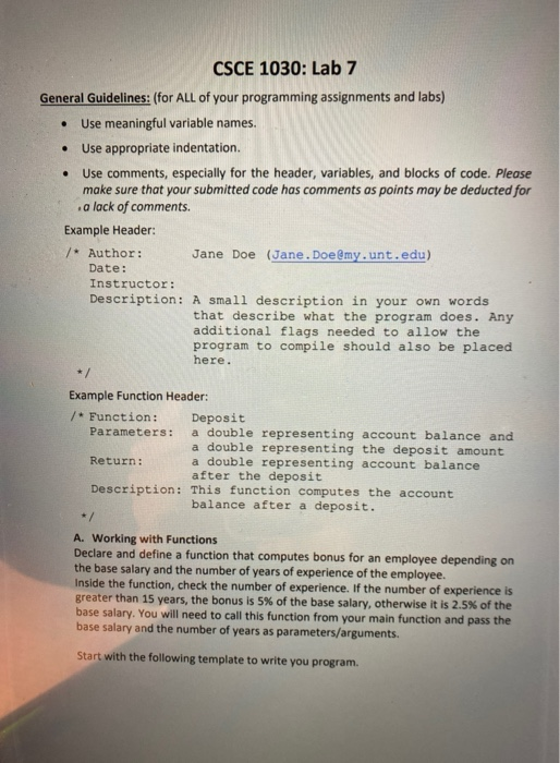 Solved . CSCE 1030: Lab 7 General Guidelines: (for ALL of | Chegg.com