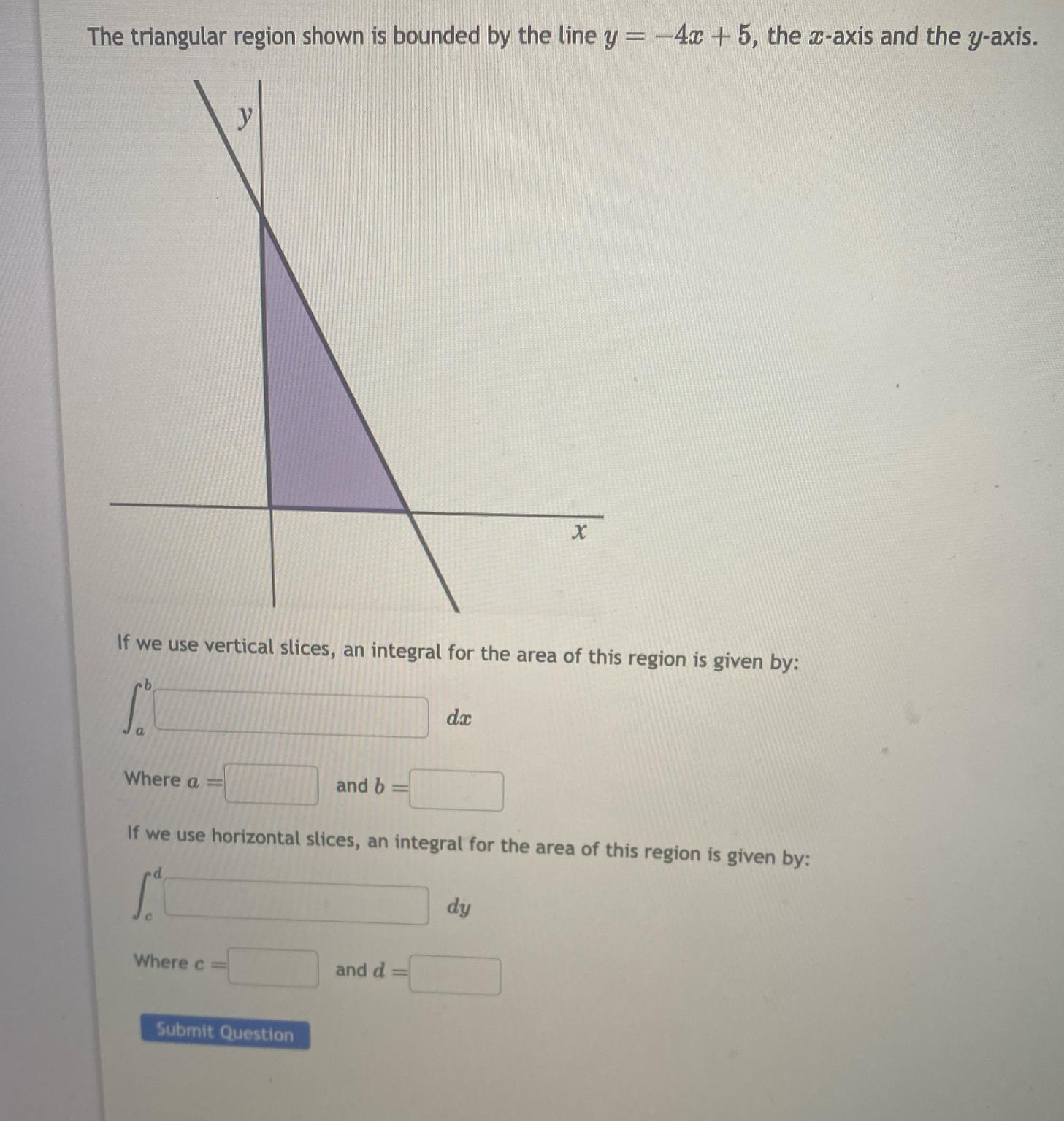 Solved The triangular region shown is bounded by the line | Chegg.com