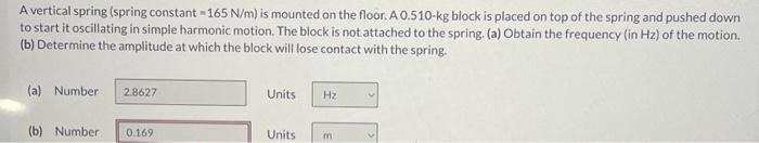 Solved A vertical spring (spring constant =165 N/m ) is | Chegg.com