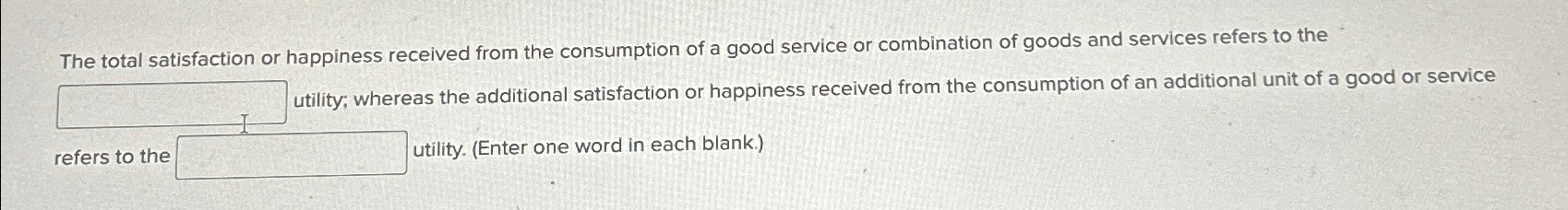 Solved The total satisfaction or happiness received from the | Chegg.com