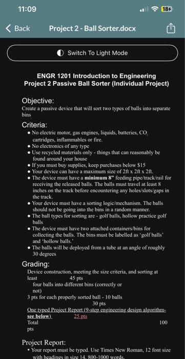 Solved Back Project 2-Ball Sorter.docx ENGR 1201 | Chegg.com