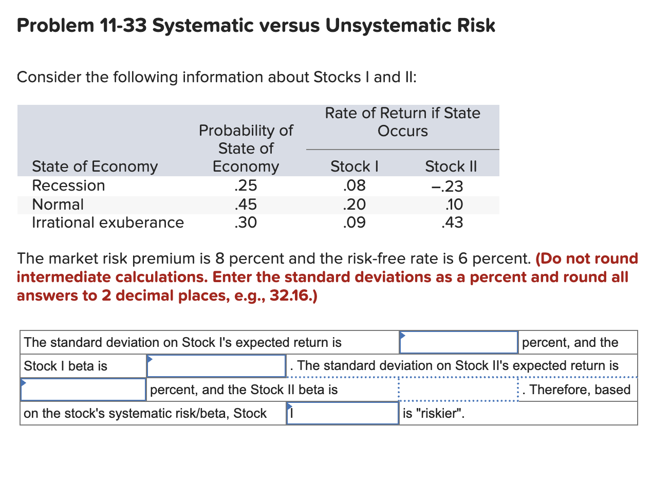 Solved Problem 11-33 ﻿Systematic versus Unsystematic Risk | Chegg.com