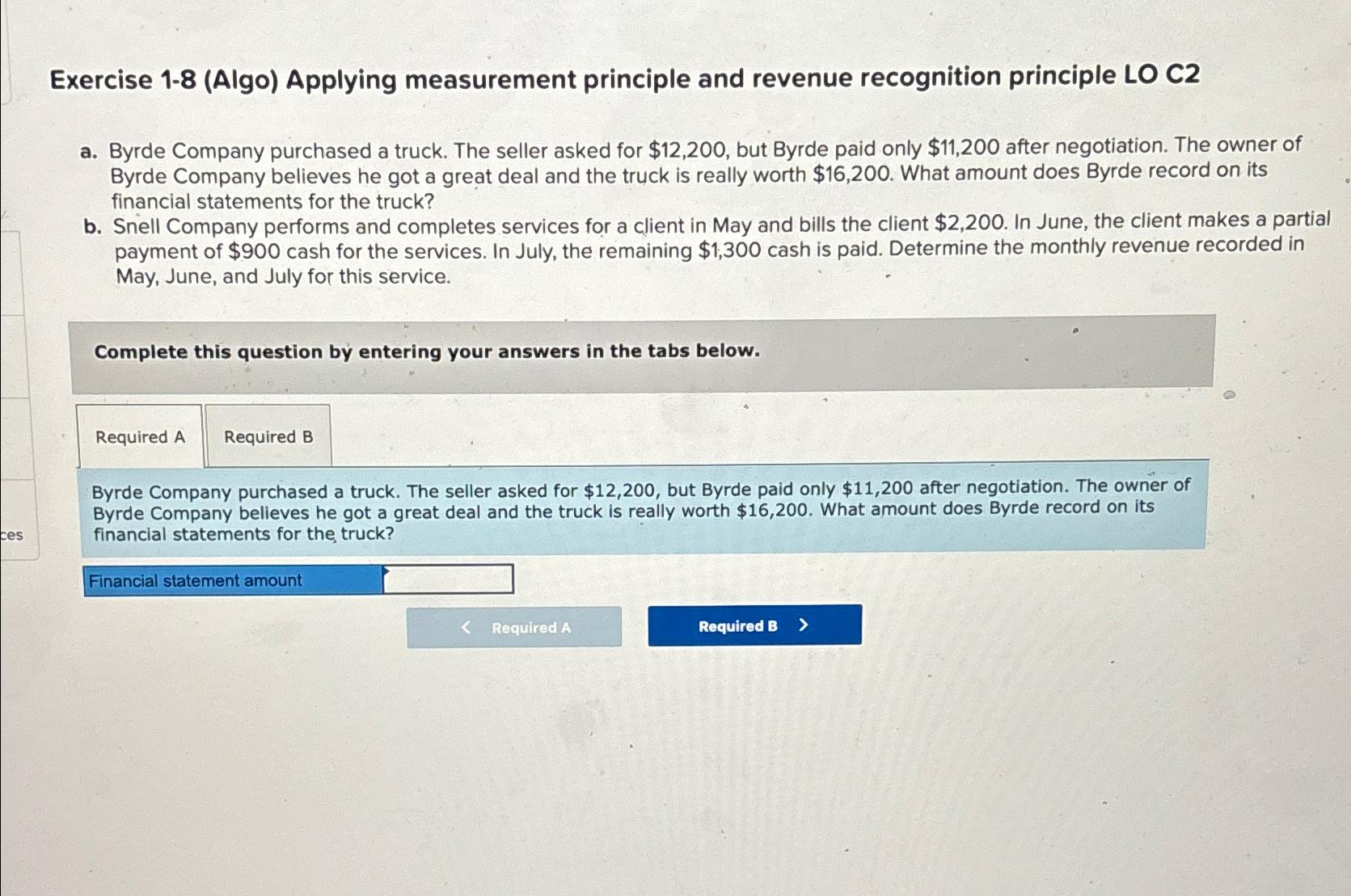 Solved Exercise 1-8 (Algo) ﻿Applying measurement principle | Chegg.com