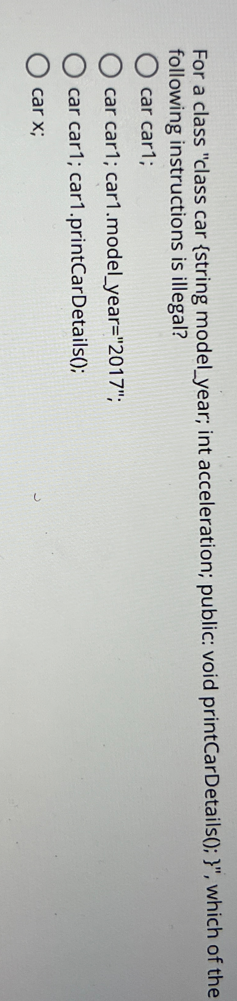 Solved For a class "class car {string model_year; int | Chegg.com