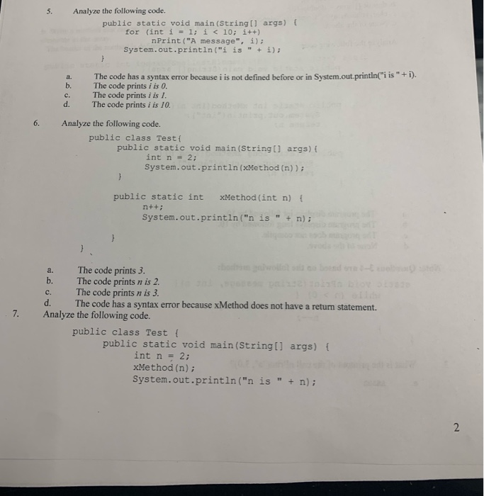 Solved 5. Analyze the following code. public static void | Chegg.com