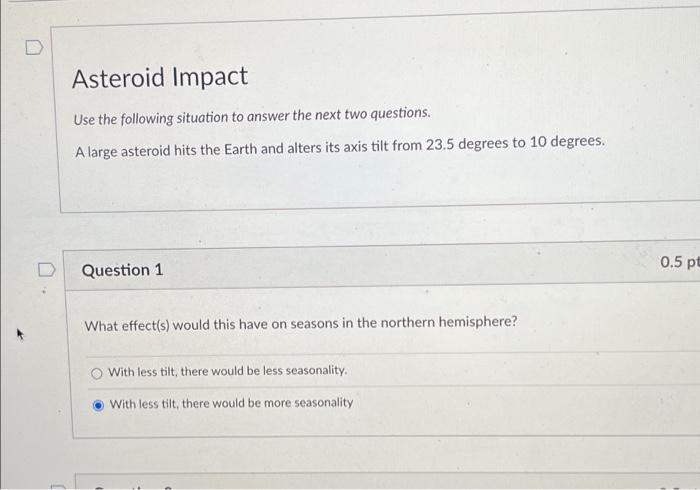 Solved Asteroid Impact Use the following situation to answer | Chegg.com