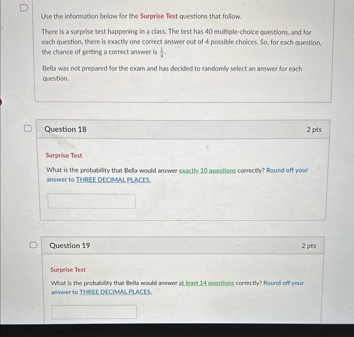 Solved Use the information below for the Surprise Test | Chegg.com