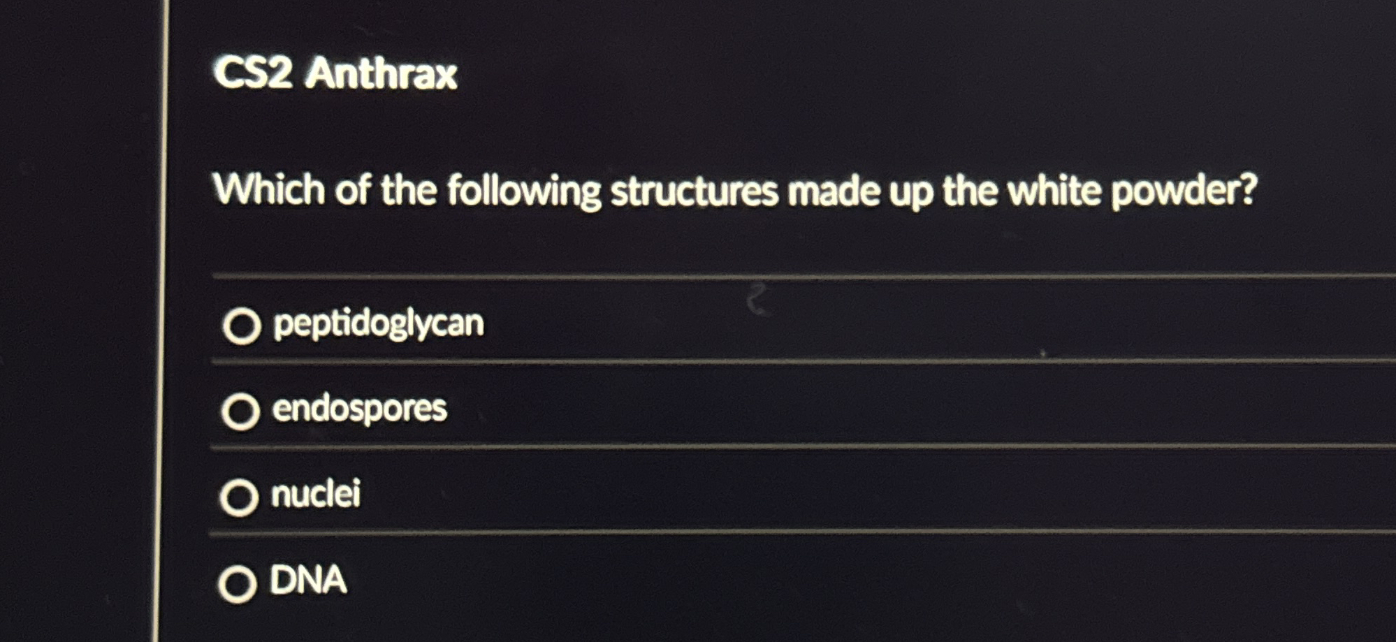 Solved CS2 ﻿AnthraxWhich of the following structures made up | Chegg.com